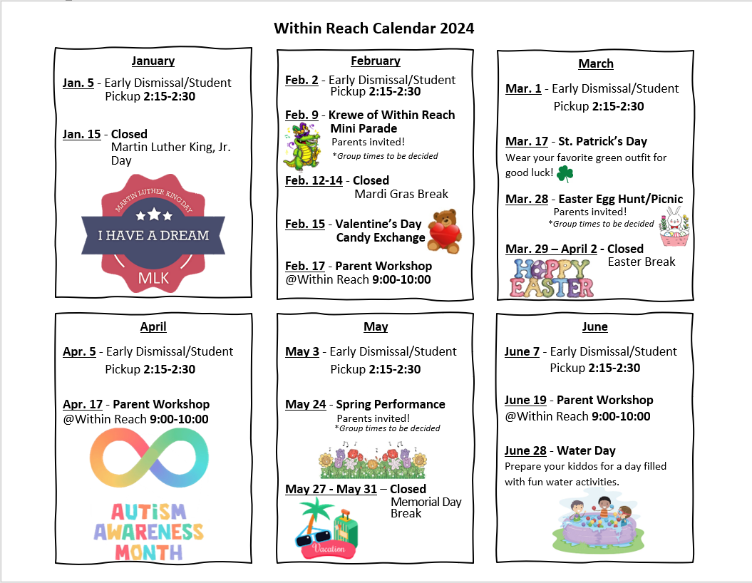 spring-calendar | Within Reach | Center for Autism | New Orleans Metro Area